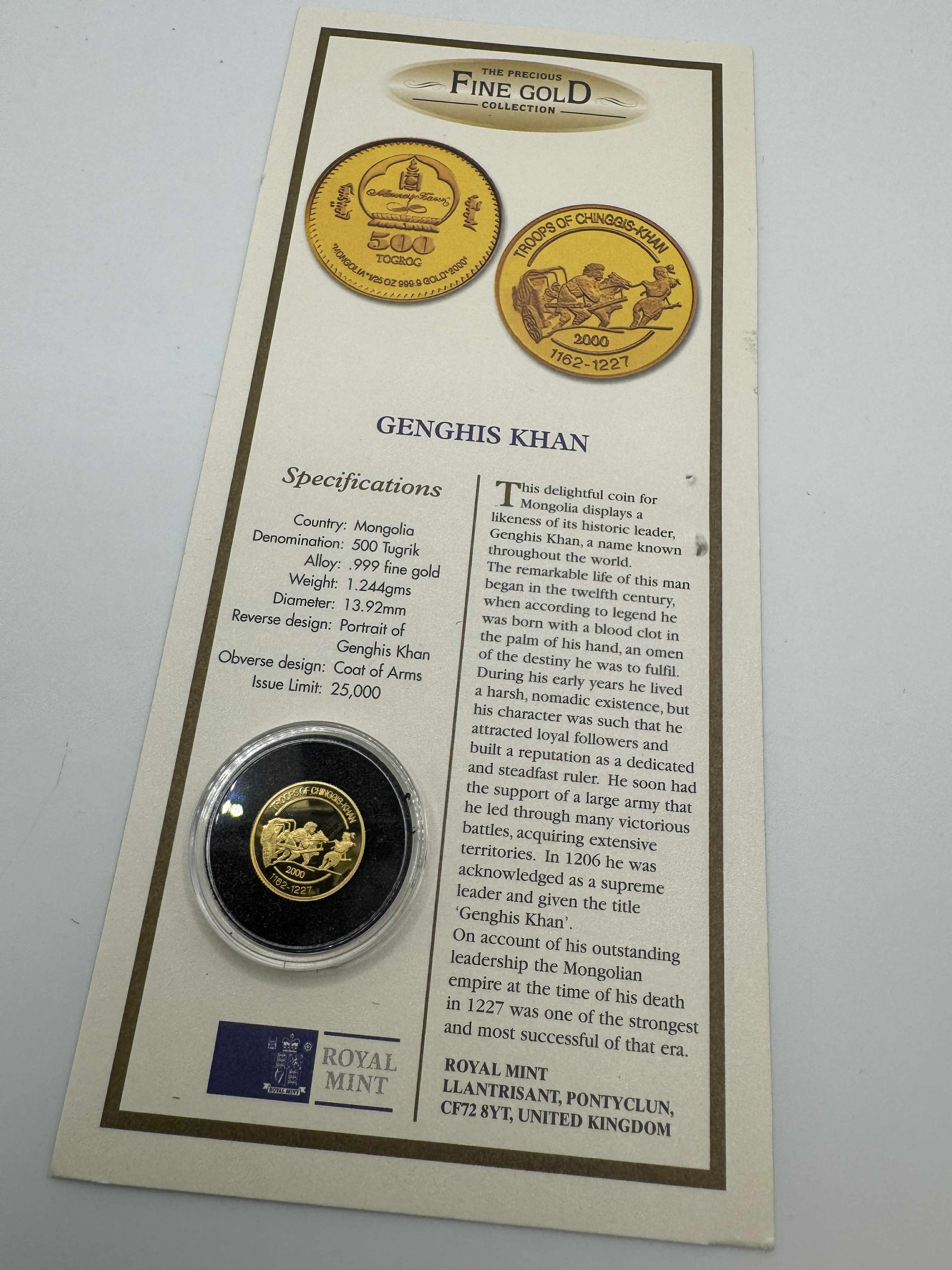 Pre-owned 24ct Fine Gold Mongolia Genghis Khan Coin - Own4Less